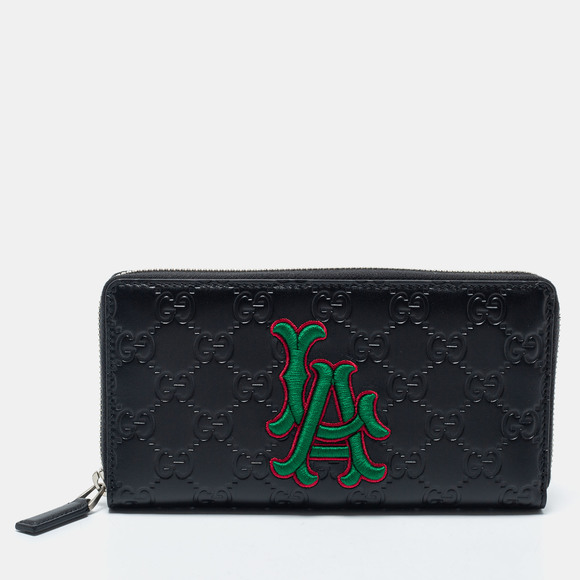 Gucci | Bags | Gucci X Mlb Black Ssima Leather La Dodgers Zip Around ...